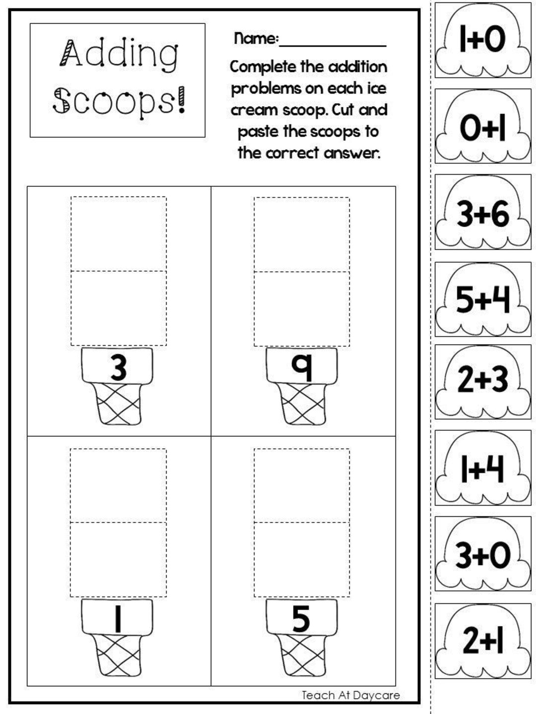 10 Printable Adding Scoops Worksheets. Numbers 1-10. Preschool-1st ...