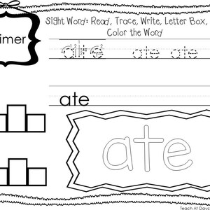 52 Printable Dolch Primer Sight Words Read. Trace, Write, Box Write ...