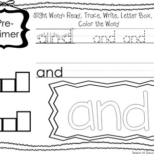 40 Printable Dolch Pre-primer Read, Trace, Write, Box Write, and Color ...