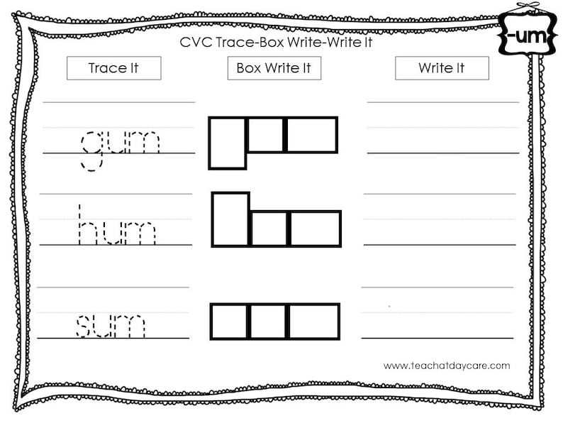 CVC Words Phonics Worksheets, Trace Box Write Activity (PDF Pattern) - Etsy