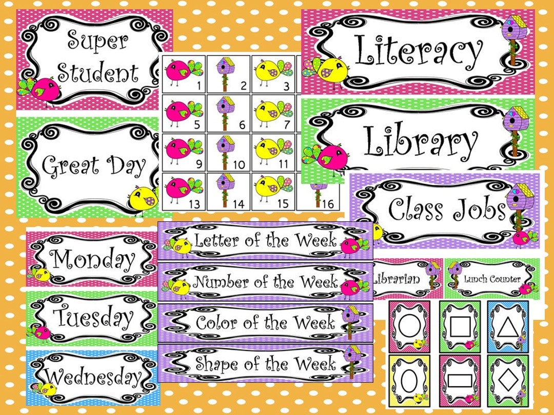 Bright Birdies Themed Printable Classroom Accessories and Decor ...