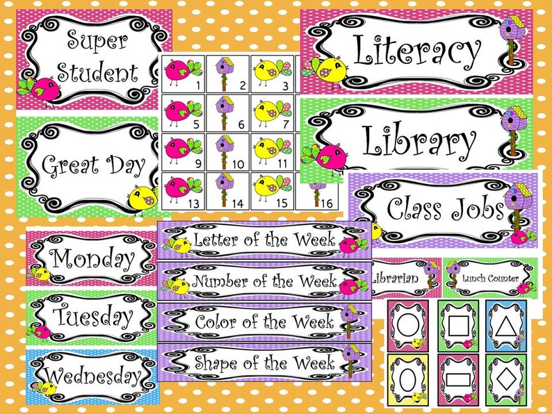 Bright Birdies Themed Printable Classroom Accessories and Decor ...
