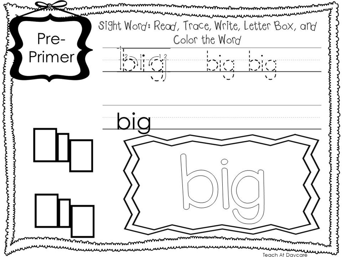 40 Printable Dolch Pre-primer Read Trace Write Box Write - Etsy