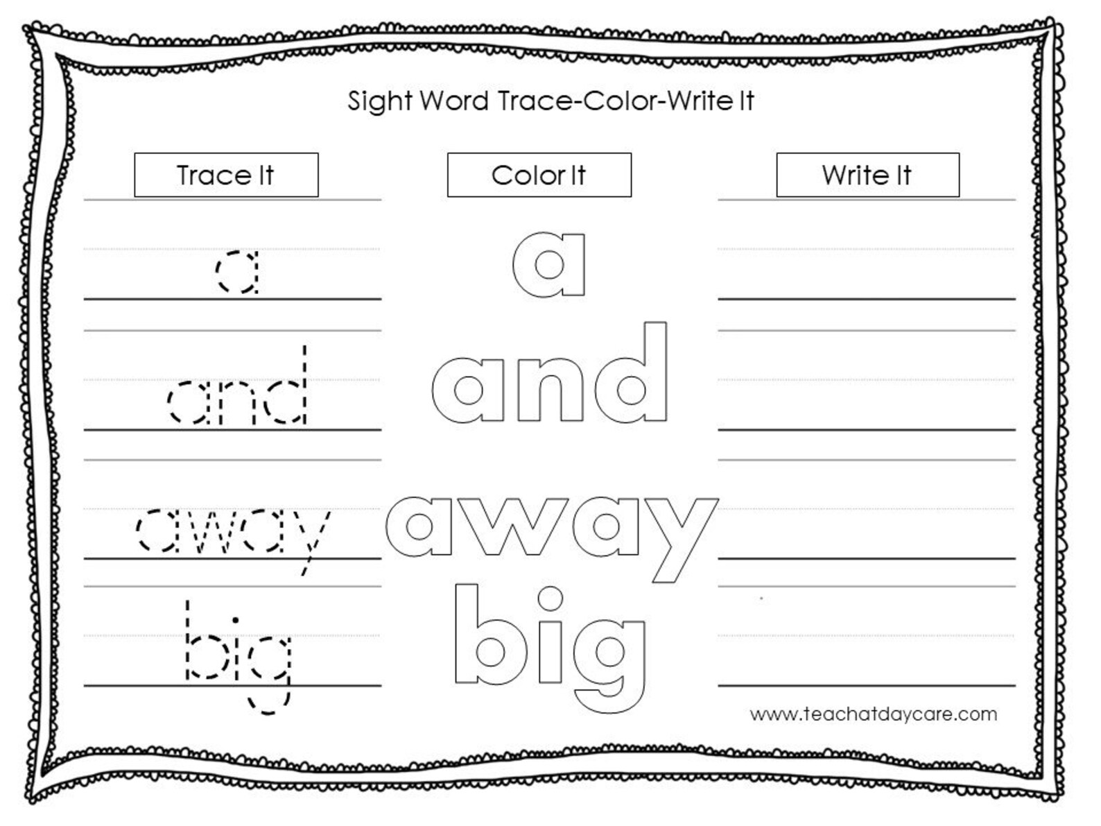 10 Printable Dolch Pre-primer Sight Words Trace It Color It | Etsy