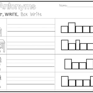 10 Printable Antonyms Color, Trace, Box Write Worksheets. 1st-2nd Grade ...