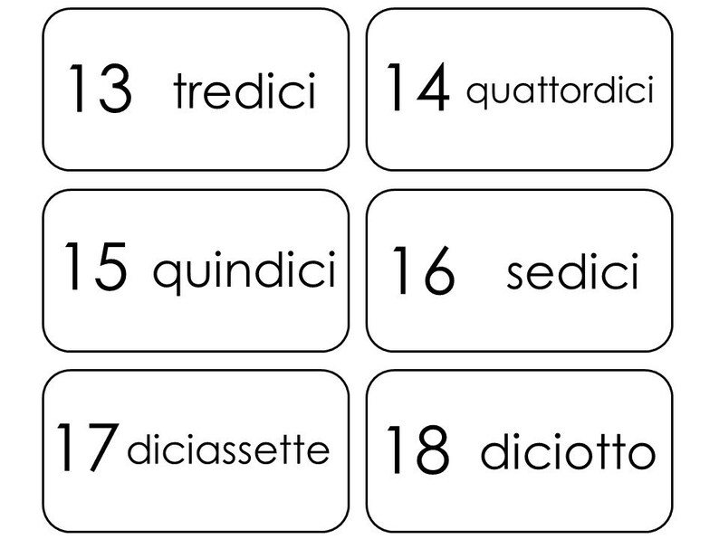 20 Printable Italian Numbers 1-20 Flashcards. Preschool Thru - Etsy