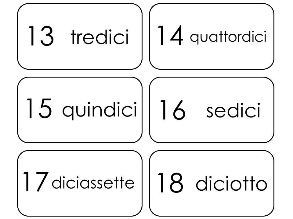 20 Printable Italian Numbers 1-20 Flashcards. Preschool Thru Third ...