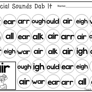 10 Printable Special Sounds Dab It Worksheets. 1st-2nd Grade ELA ...