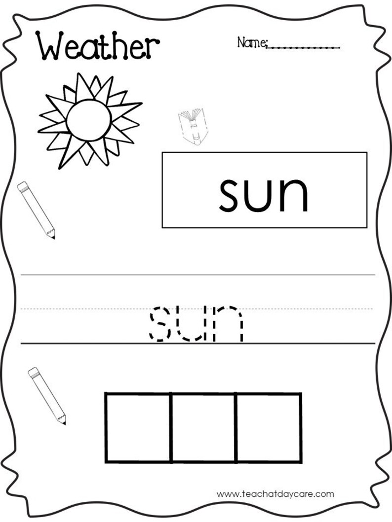 10 Weather Themed Printable Worksheets. Color Read Trace | Etsy