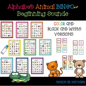 Animal Alphabet Bingo Phonics Game and Worksheets. Color & Black and ...