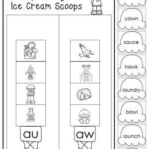 10 Printable Diphthongs Ice Cream Worksheets. Kindergarten-2nd Grade ...