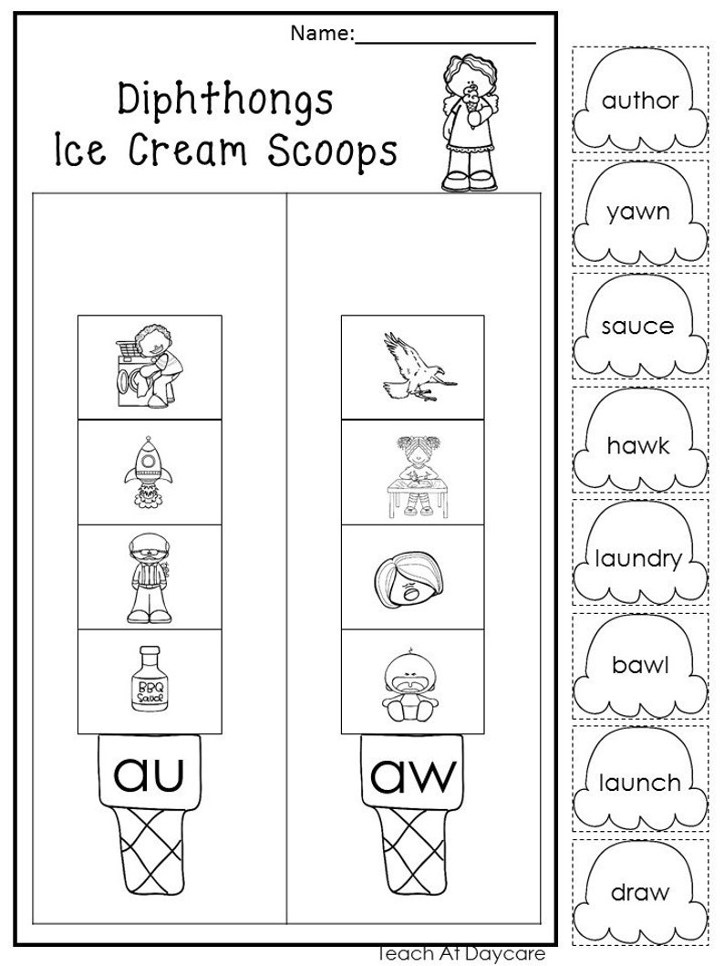 10 Printable Diphthongs Ice Cream Worksheets. Kindergarten-2nd | Etsy