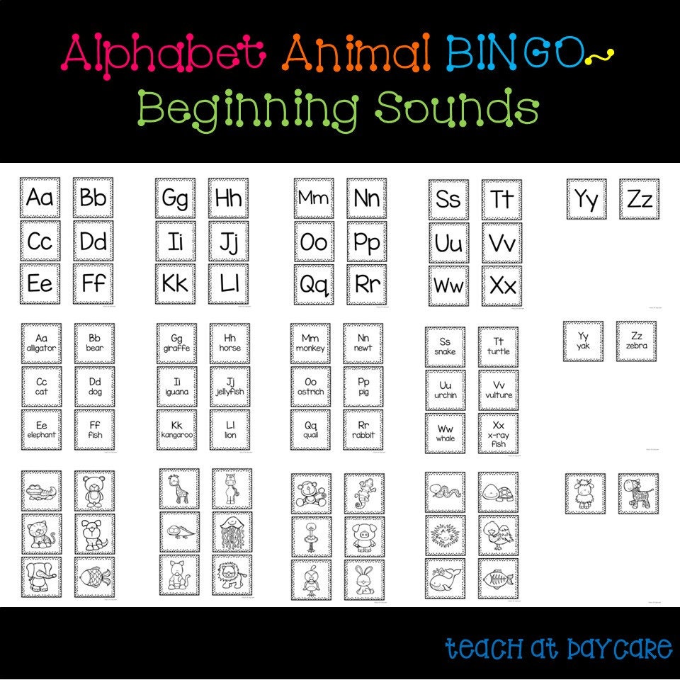 Animal Alphabet Bingo Phonics Game and Worksheets. Color & Black and ...