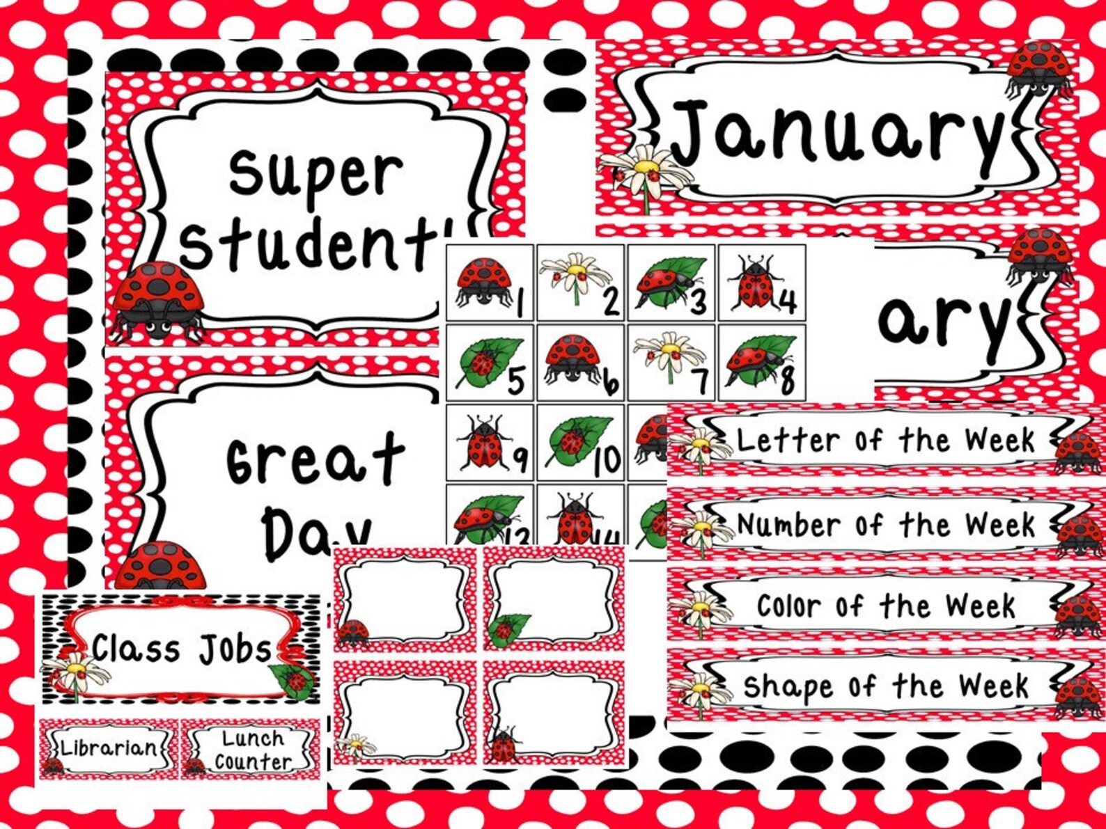 Ladybugs Themed Printable Classroom Accessories and Decor Bulletin ...