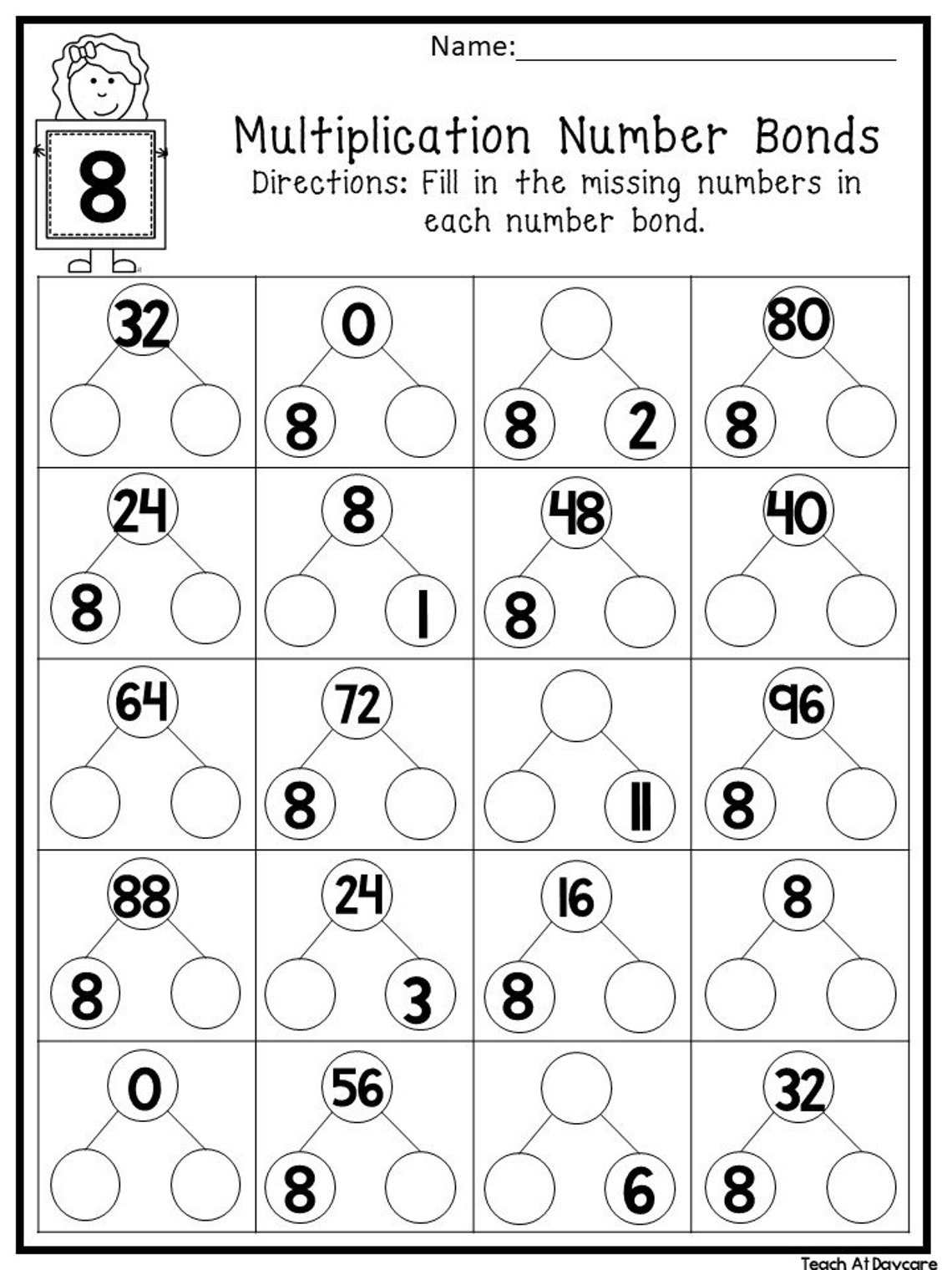 12 Printable Multiplication Number Bonds Worksheets. Numbers - Etsy