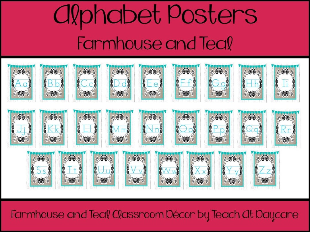 26 Printable Farmhouse and Teal Alphabet Posters. 8x10 Classroom ...