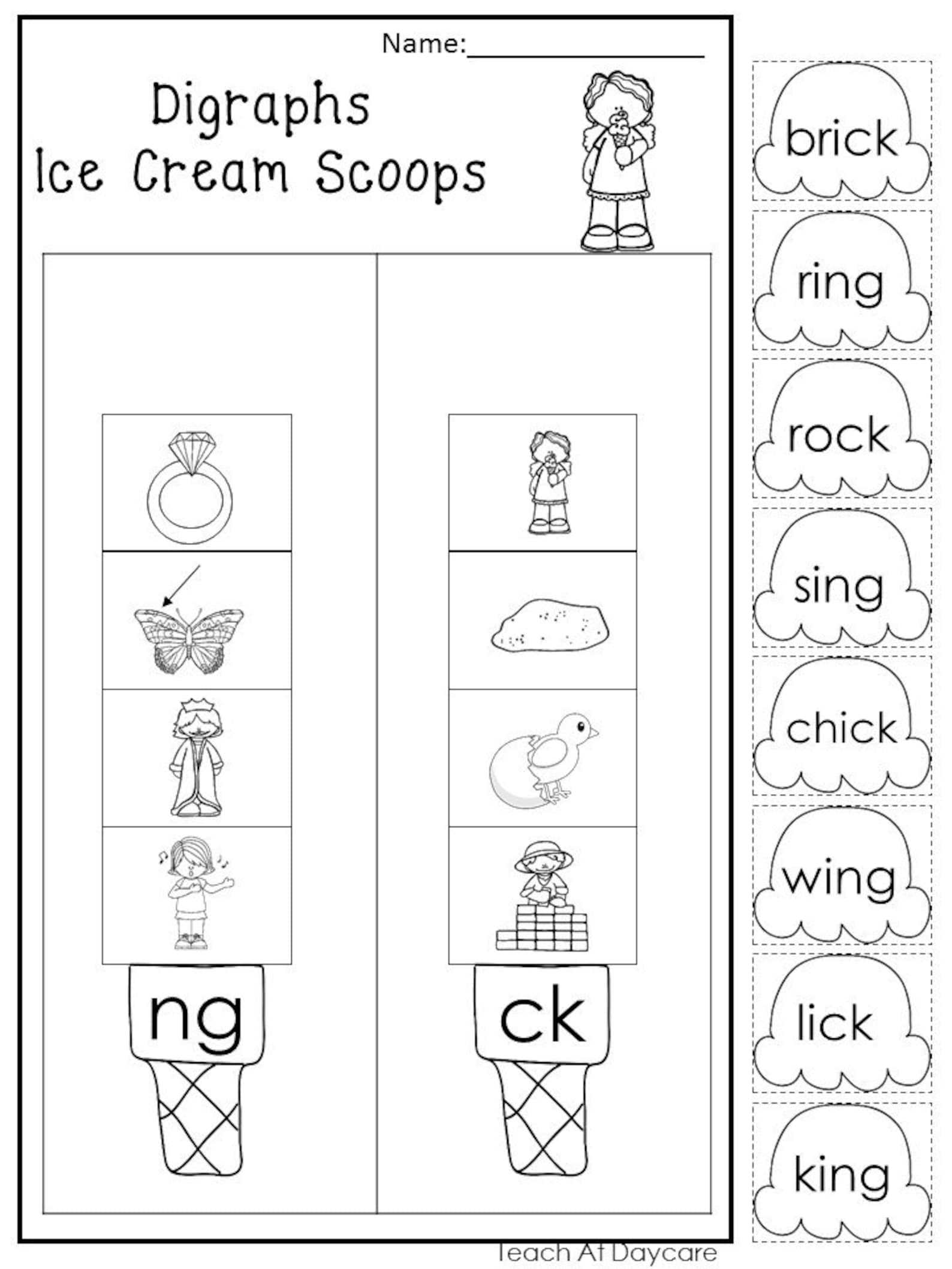 10 Printable Digraphs Ice Cream Worksheets. Kindergarten-2nd - Etsy