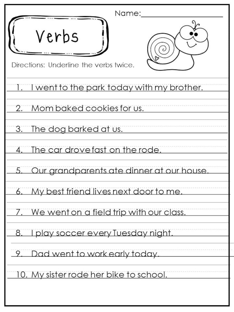 Identifying Subject, Predicates, and Verbs in a Sentence Worksheets. - Etsy
