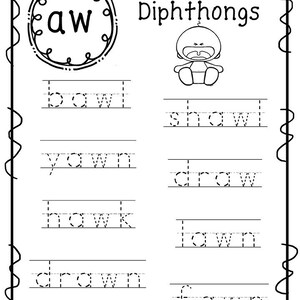 10 Printable Diphthongs Trace the Word Worksheets. Kindergarten-2nd ...