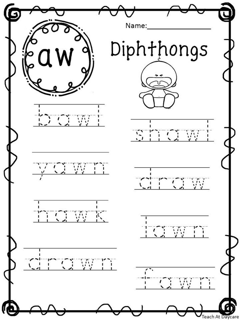 10 Printable Diphthongs Trace the Word Worksheets. - Etsy