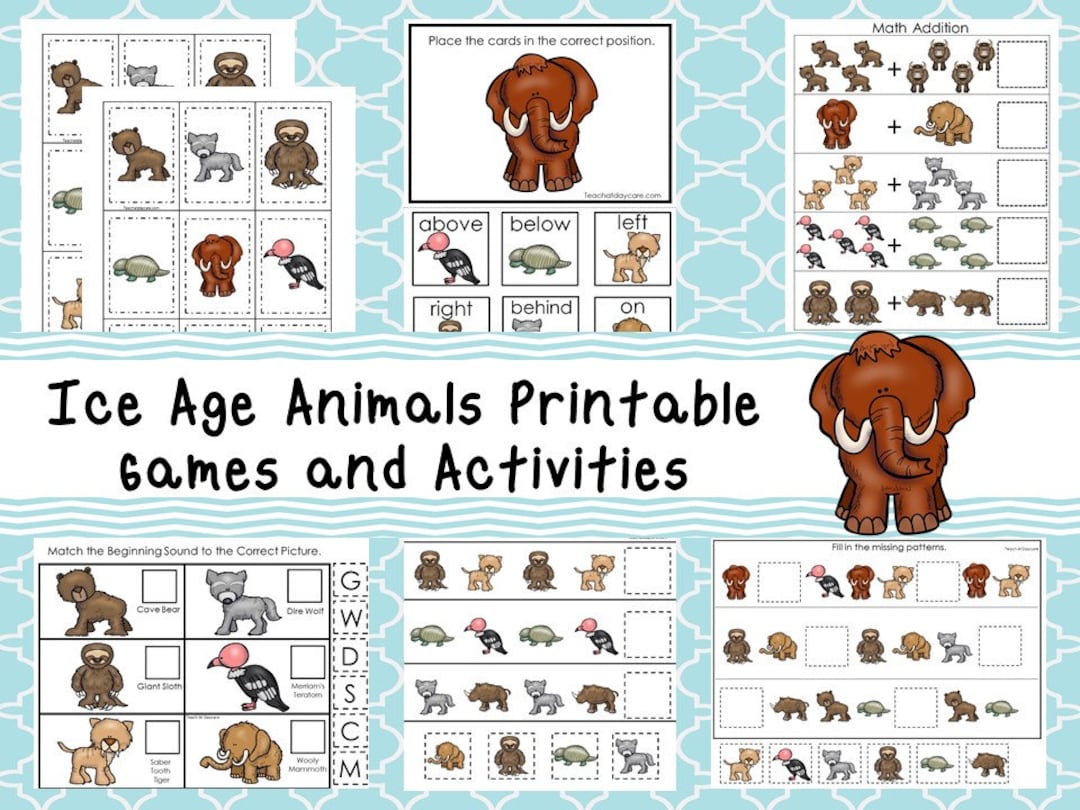 30 Printable Ice Age Animals Preschool Educational Games Download ...