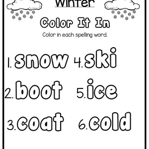 Kindergarten Winter Themed Words Homeschool Single Week Spelling ...