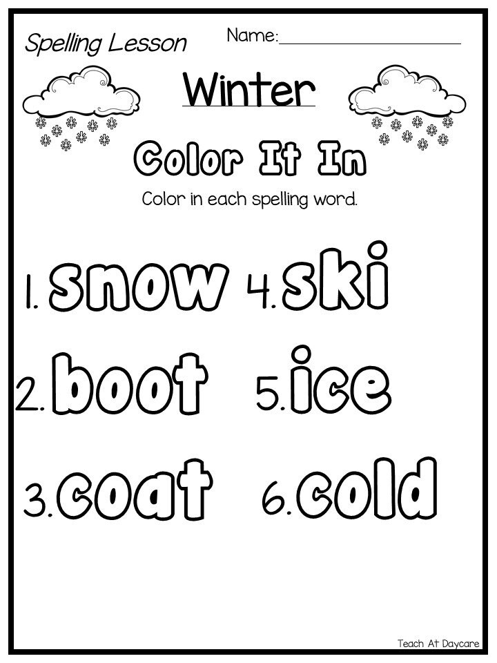 Kindergarten Winter Themed Words Homeschool Single Week Spelling ...