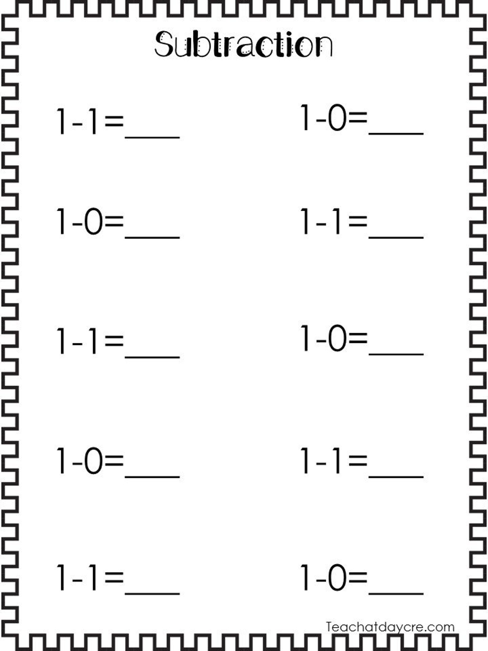 20 Printable Subtraction Worksheets. Numbers 1-10. - Etsy
