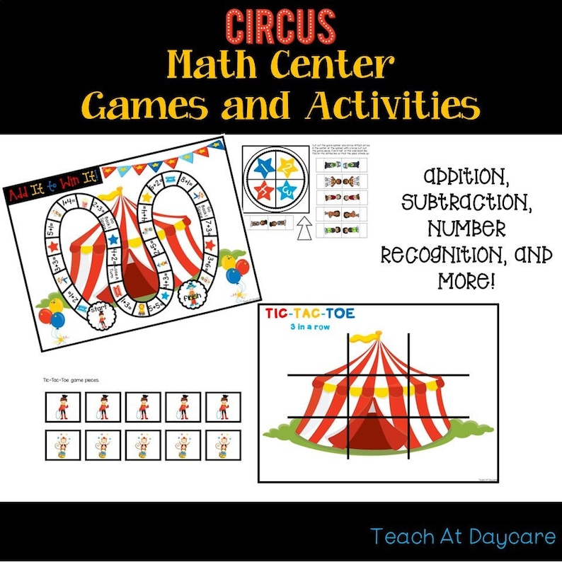 10 Printable Circus Themed Kindergarten Math Center Games and ...