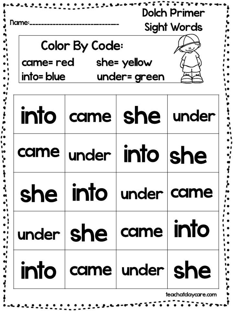 13 Printable Color the Dolch Primer Sight Words Worksheets. Prek ...