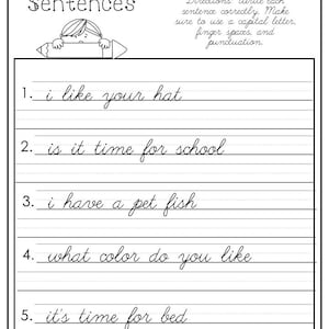10 Printable Cursive Correct the Sentences Worksheets. 1st-2nd Grade ...