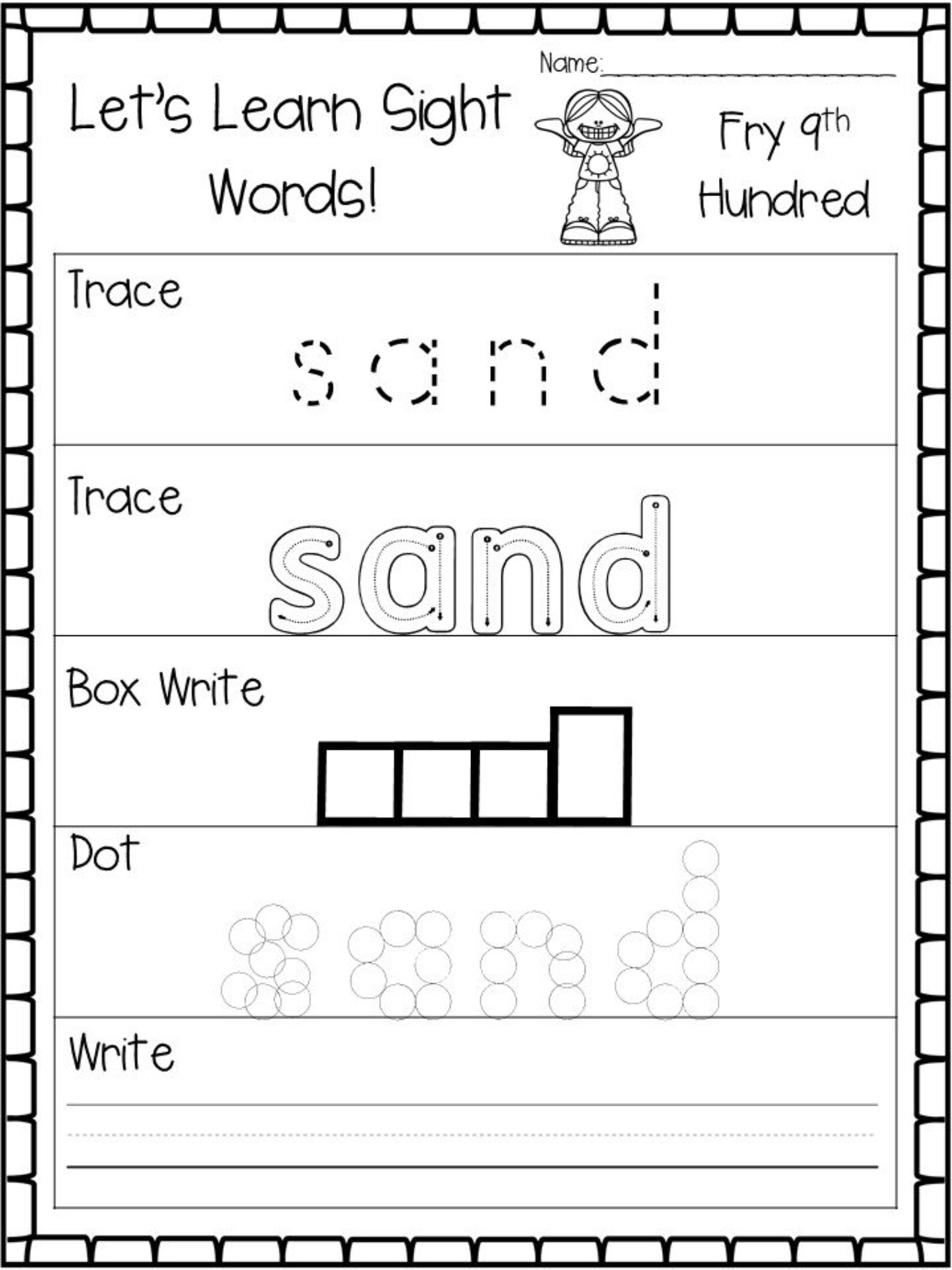 100 Printable Let's Learn Fry 9th Hundred Sight Words - Etsy
