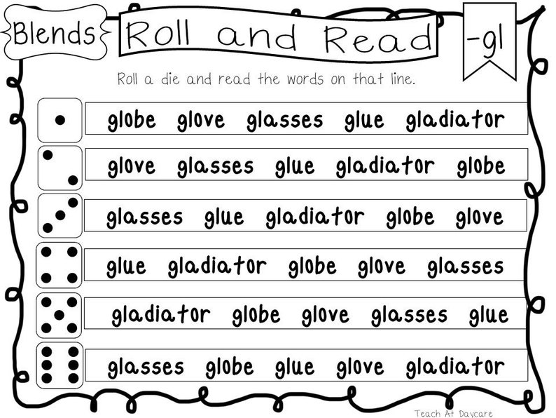 20 Printable Blends Roll and Read Worksheets. Kindergarten-2nd Grade ...