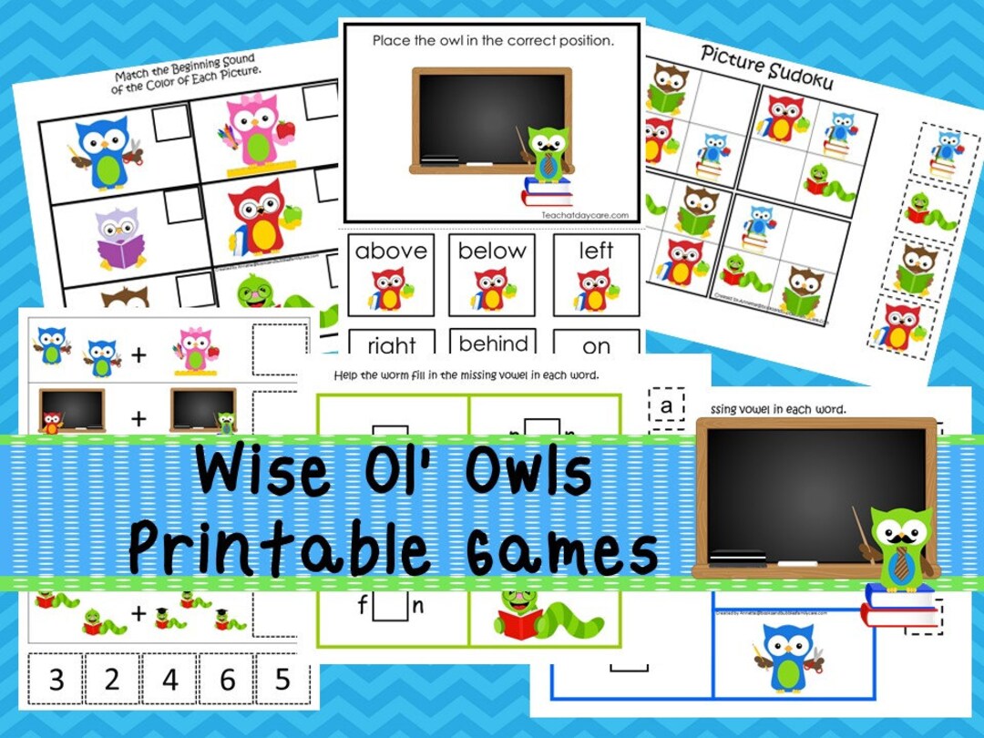 30 Wise Ol' Owls Games Download. Games and Activities in PDF Files. - Etsy