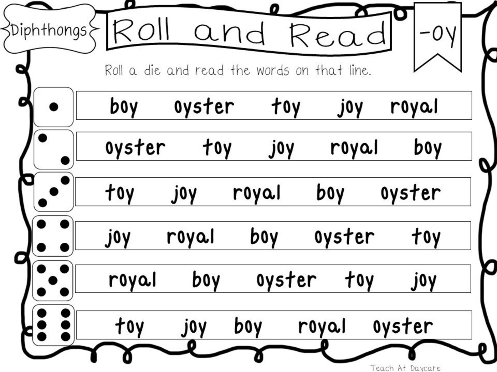 10 Printable Diphthongs Roll and Read the Word Worksheets. - Etsy