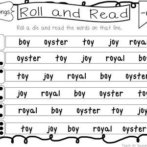 10 Printable Diphthongs Roll and Read the Word Worksheets. Kindergarten ...