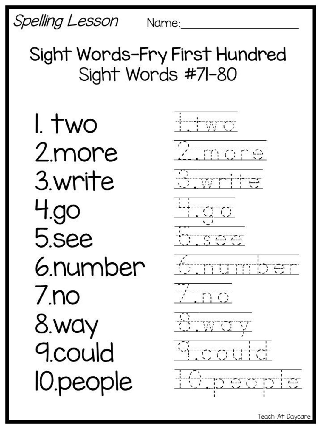 Fry First Hundred Words 71-80 Single Week Spelling Unit. Trace, Box ...