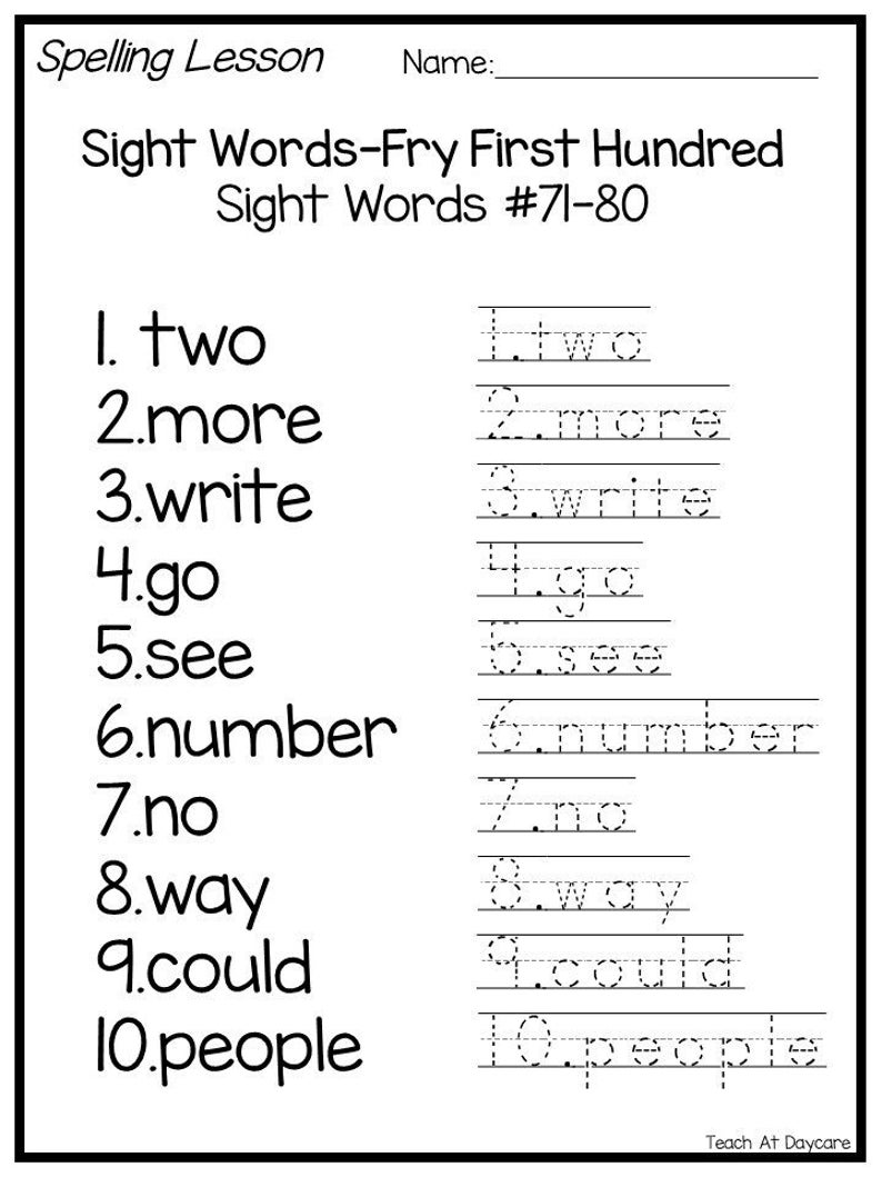 Fry Sight Words Spelling Unit 71-80, Trace & Write (PDF Pattern) - Etsy
