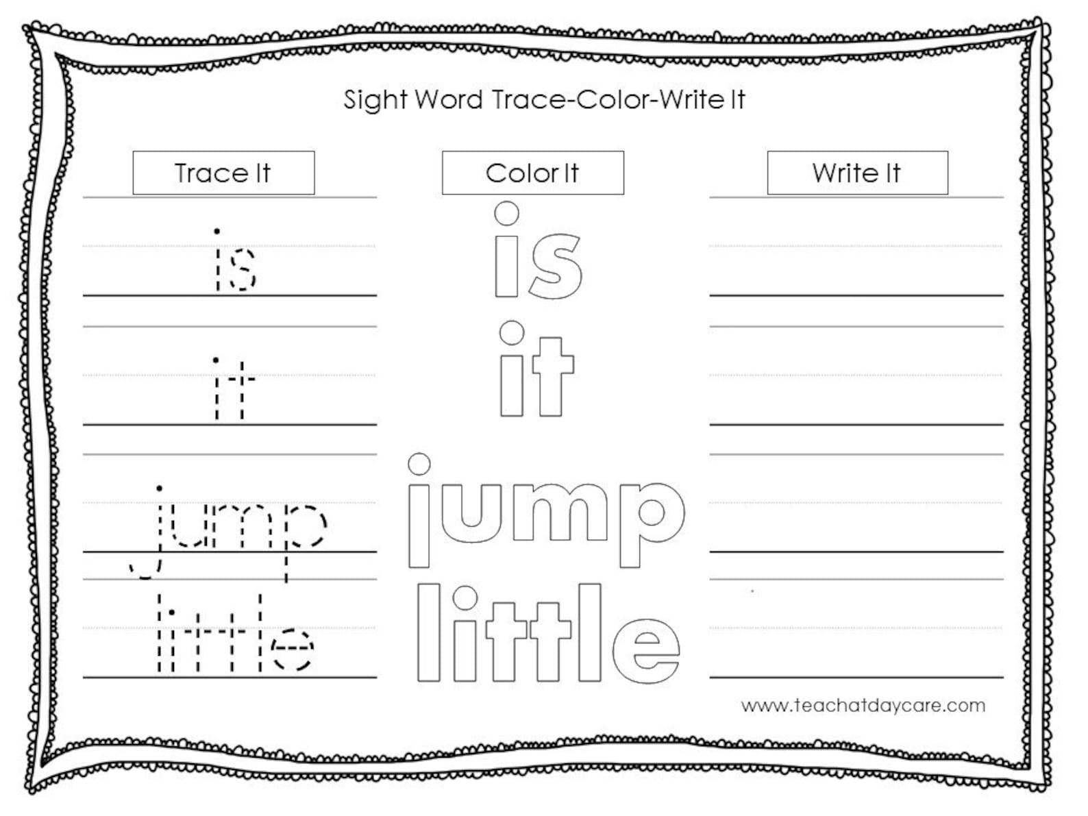10 Printable Dolch Pre-primer Sight Words Trace It Color It | Etsy