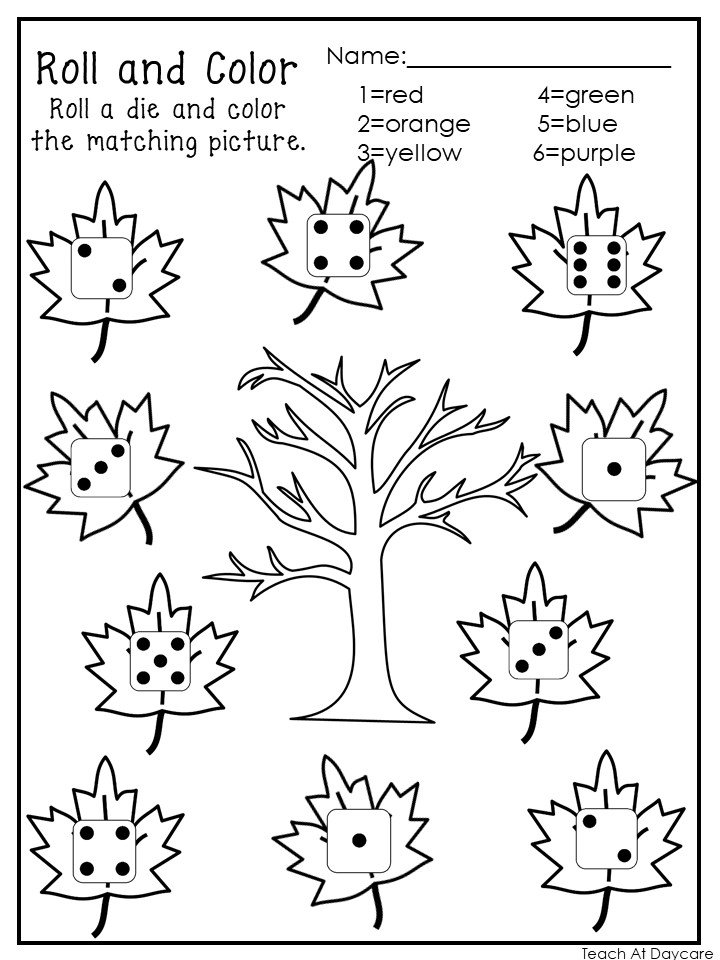 20 Printable Roll and Color Worksheets. Numbers 1-6. | Etsy