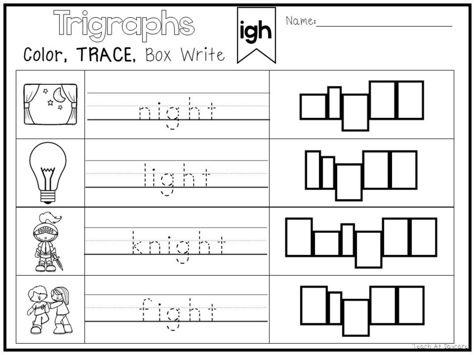 10 Printable Trigraph Words Color Trace Write Box Write | Etsy