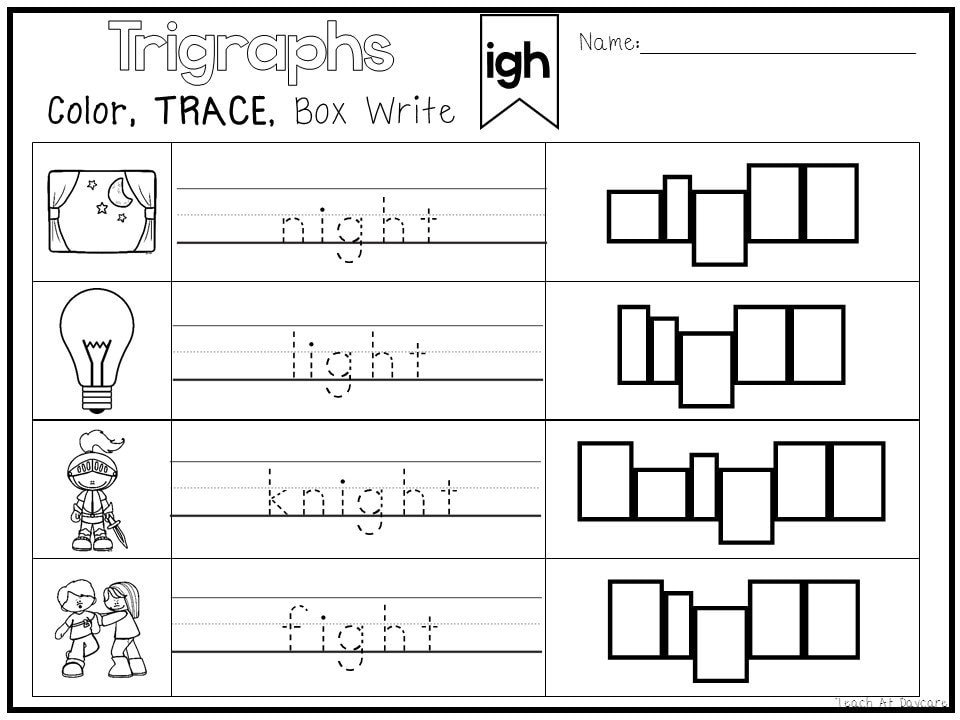 10 Printable Trigraph Words Color Trace Write Box Write | Etsy