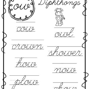 10 Printable Cursive Diphthongs Trace the Word Worksheets. Kindergarten ...