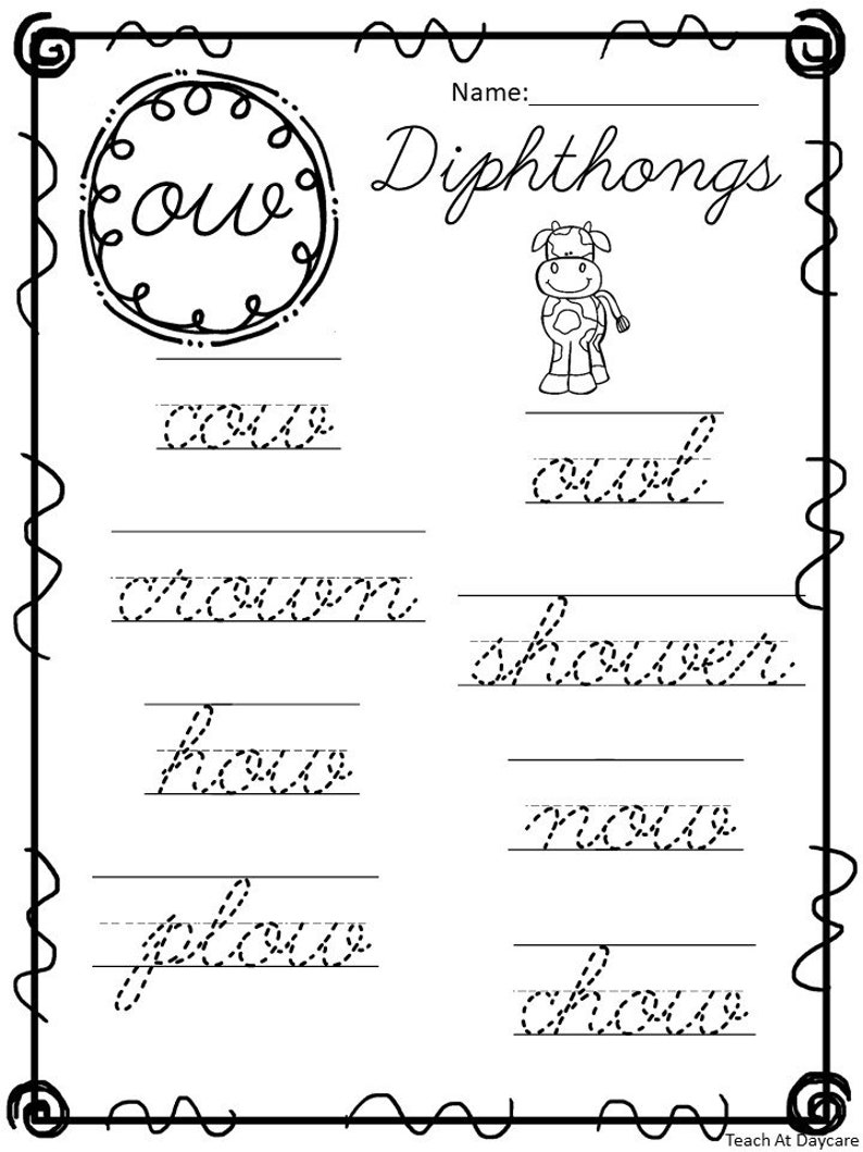 10 Printable Cursive Diphthongs Trace the Word Worksheets. Kindergarten ...