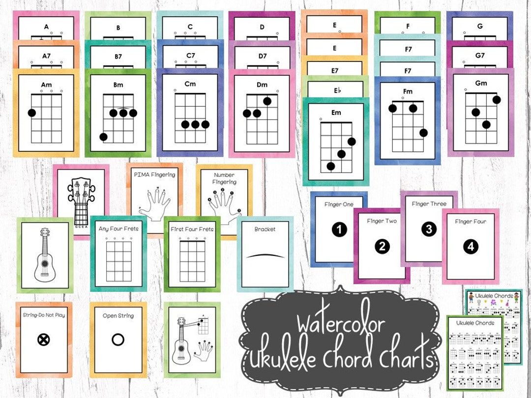 40 Watercolor Ukulele Chord Wall Charts. Music Composition and ...
