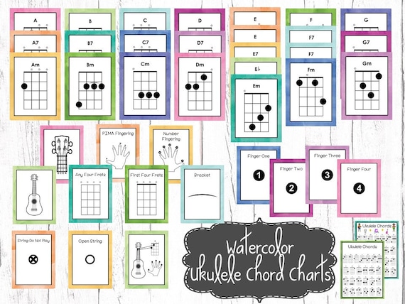 40 Watercolor Ukulele Chord Wall Charts. Music Composition and | Etsy
