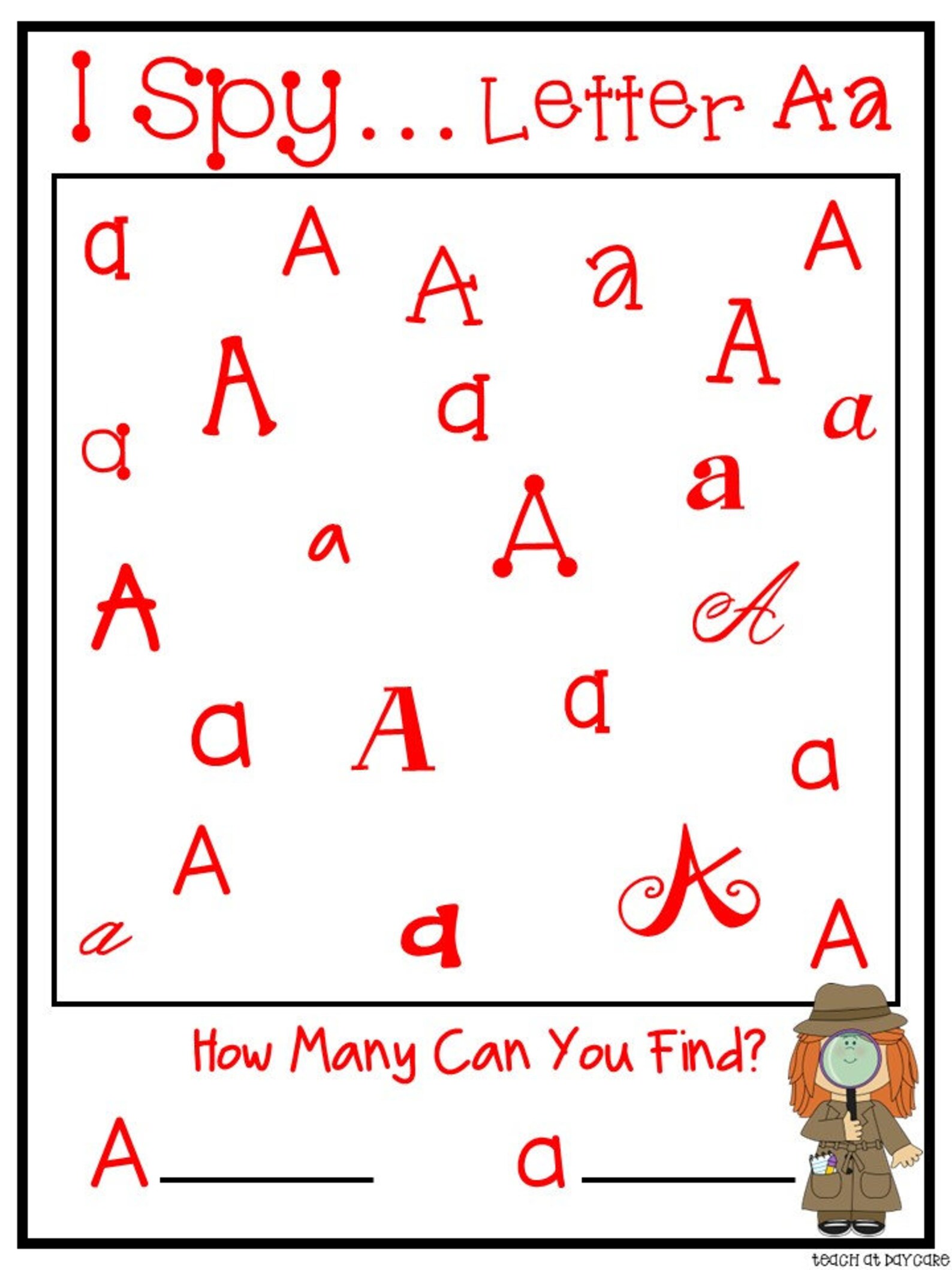 26 Alphabet I Spy Letters A-Z Games and Worksheets. Color & Black and ...
