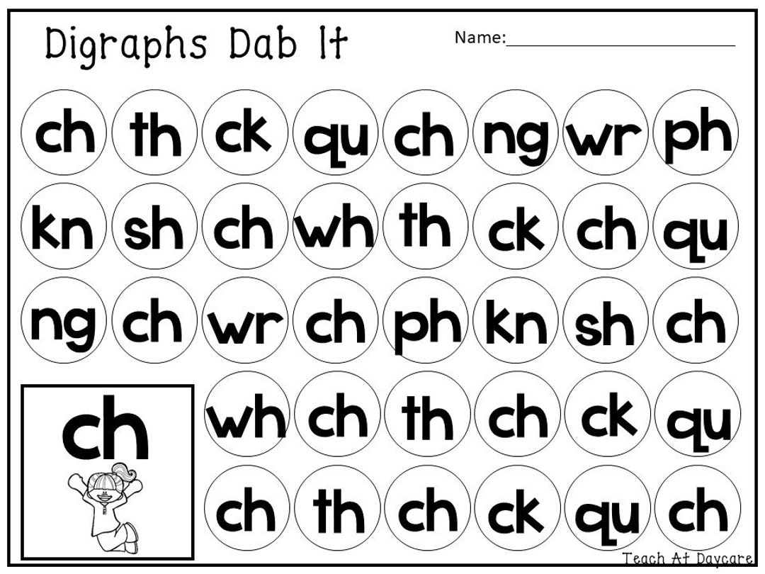10 Printable Digraphs Dab It Worksheets. Kindergarten-2nd Grade ELA ...