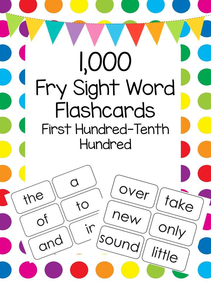 1000 Fry Sight Word Flashcards in a ZIP File. Pre-k Through - Etsy UK