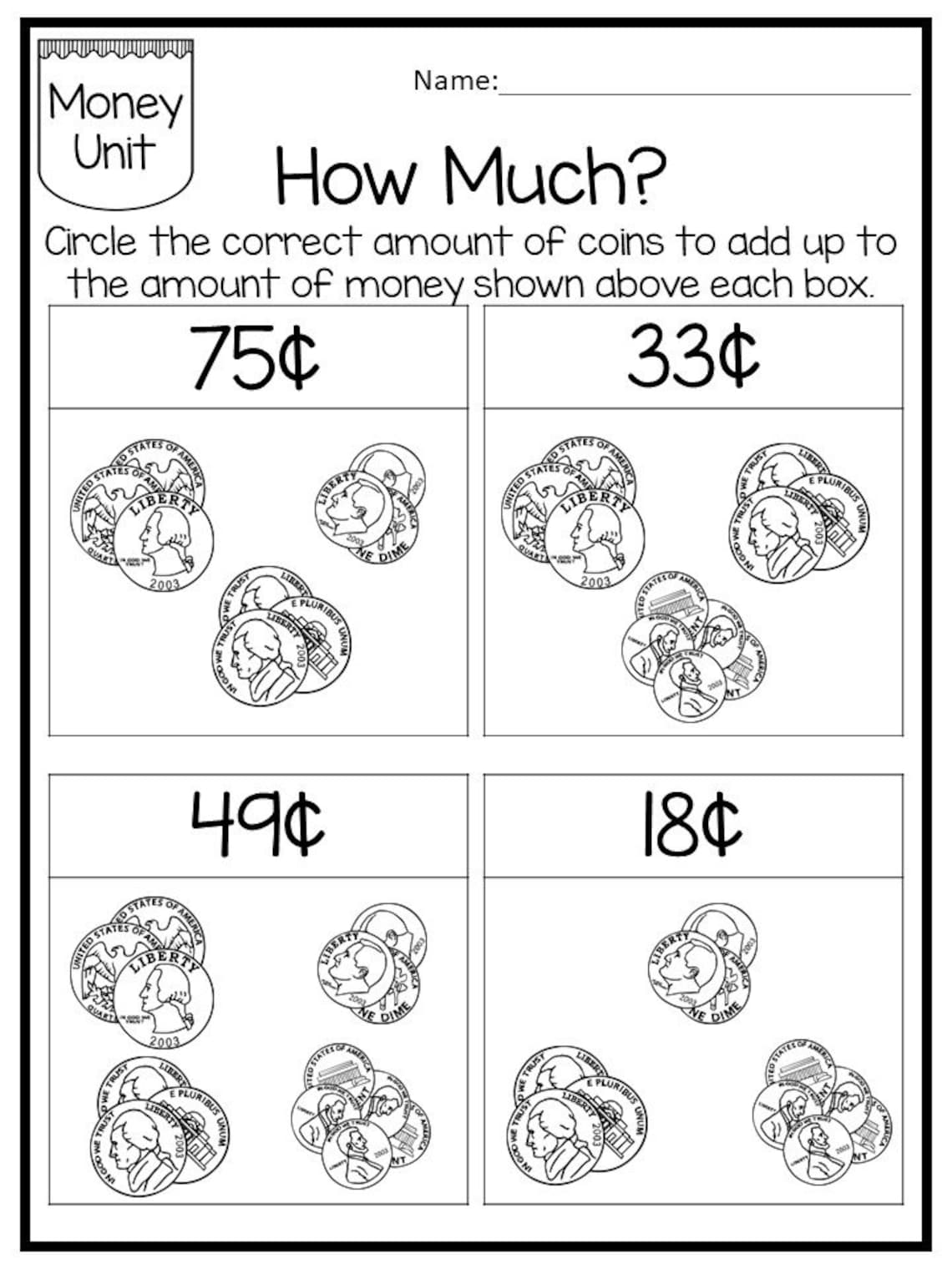 25 Circle the Correct Amount of Money Worksheets. Kindergarten Thru 3rd ...